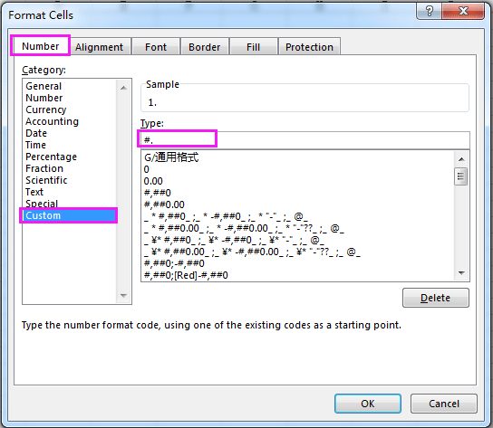 How to add period after numbers list in Excel?