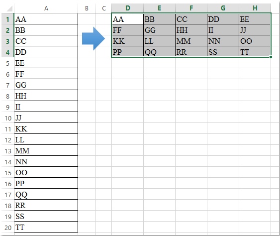 How to convert vector / single row or column to matrix in Excel?