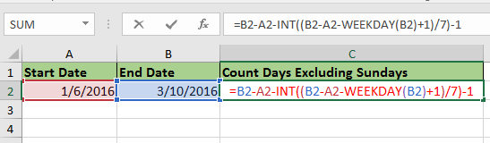 How To Count The Days Excluding Sundays Between Two Dates In Excel