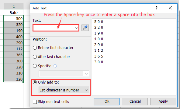 How to add space between characters or every digit in Excel?
