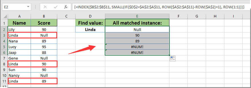 How to list all matched instances of a value in Excel?