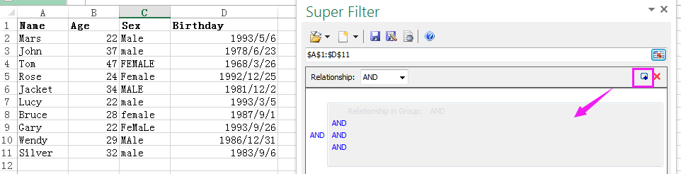 How to filter cells with case sensitive in Excel?