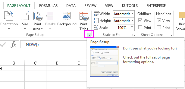 How to insert current date and time in Excel cell/header/footer?