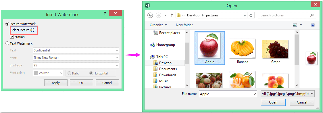 How to insert a printable background image in Excel?