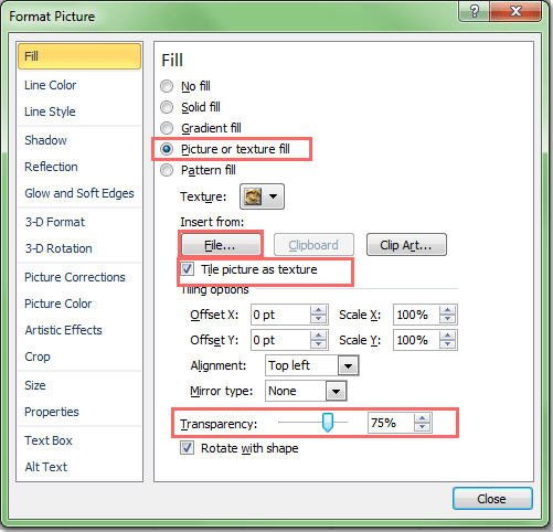 How to insert a printable background image in Excel?