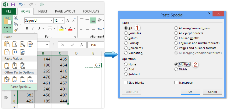 How to multiply a range of cells by same number in Excel?
