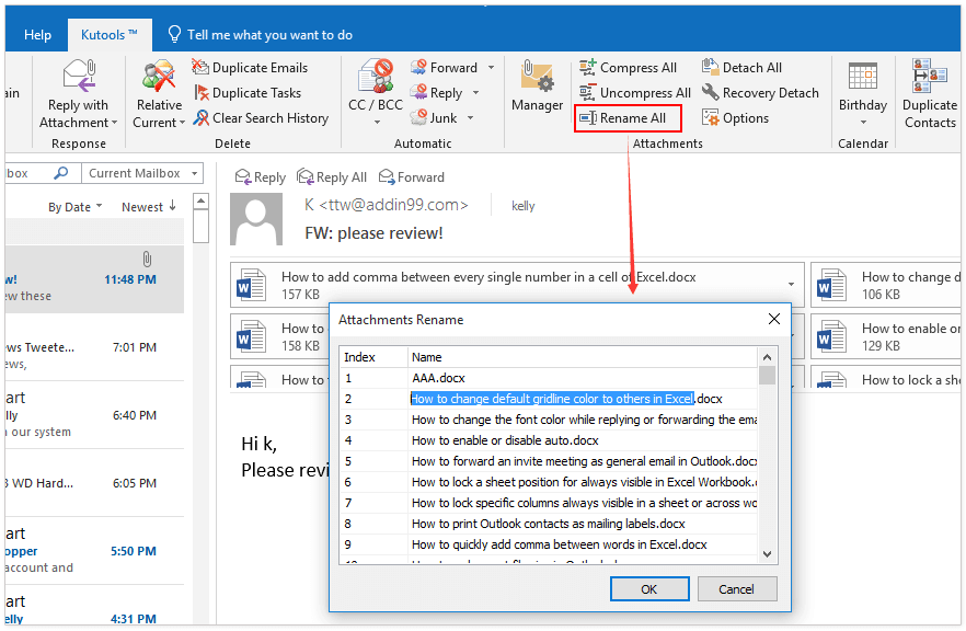 How to rename attachments before sending (when forwarding or attaching) in Outlook?