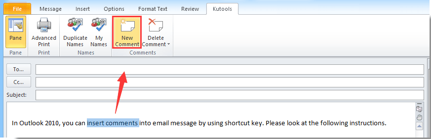 How to insert comment callouts into email message in Outlook?