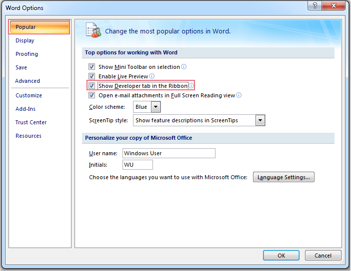 How to easily insert frame into document in Word?