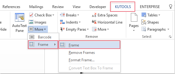 How to easily insert frame into document in Word?