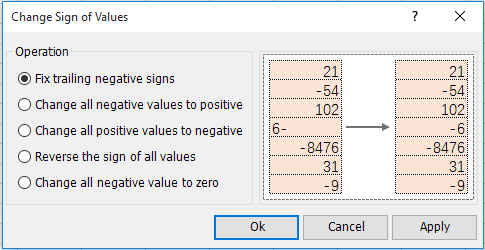 Quickly change sign of numbers in Excel