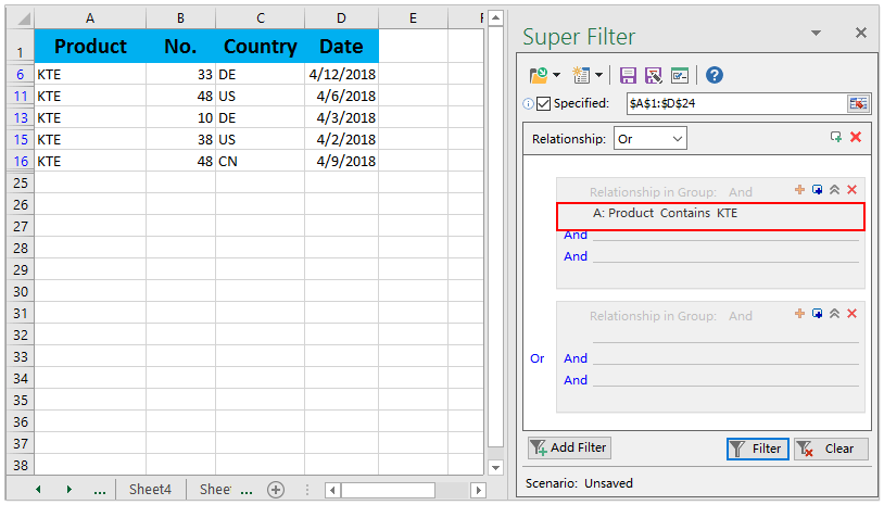 Quickly filter data based on cell value with multiple criteria in Excel