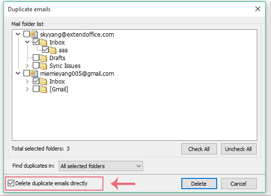 Quickly delete or remove duplicate emails in Outlook